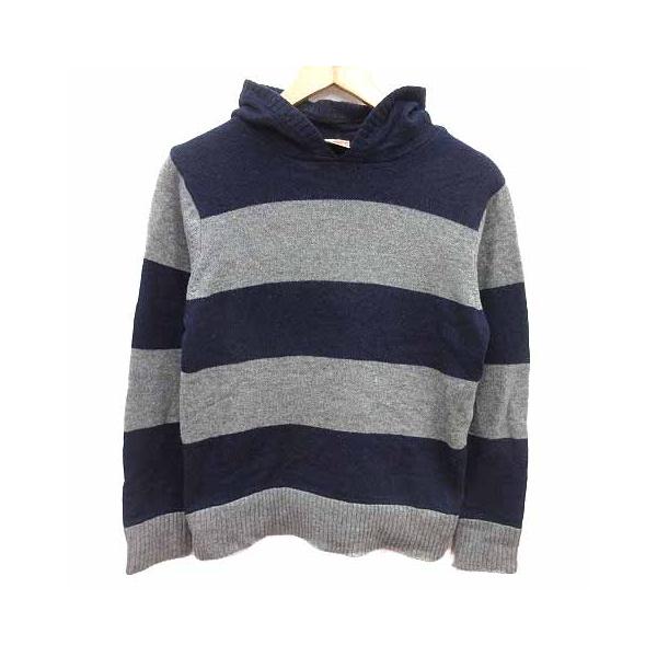 トロッポ Toroppo NATURAL BASIC CASUAL WEAR パーカー プルオーバー ニット ボーダー 長袖 ウール L 紺 グレー /YK レディース【表記サイズ】L【実寸サイズ】肩幅：約39.5cm　身幅：約46.5cm...