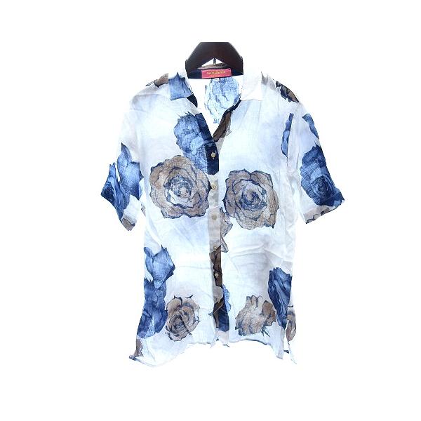 スエ SOUHAIT シャツ スキッパーカラー 花柄 麻 リネン 半袖 M 白 ホワイト /AU メンズ【表記サイズ】M【実寸サイズ】肩幅：約39.5cm　身幅：約50cm　着丈：約73cm　袖丈：約24cm　　【素材】麻100%【色】ホワ...