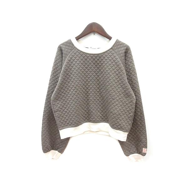 ジャバ JaVa カットソー クルーネック 長袖 キルティング M 茶 ブラウン /MN レディース【表記サイズ】M【実寸サイズ】身幅：約47cm　着丈：約52cm　ゆき丈：約78cm　　【素材】表地 ポリエステル100％　中綿 ポリエステ...