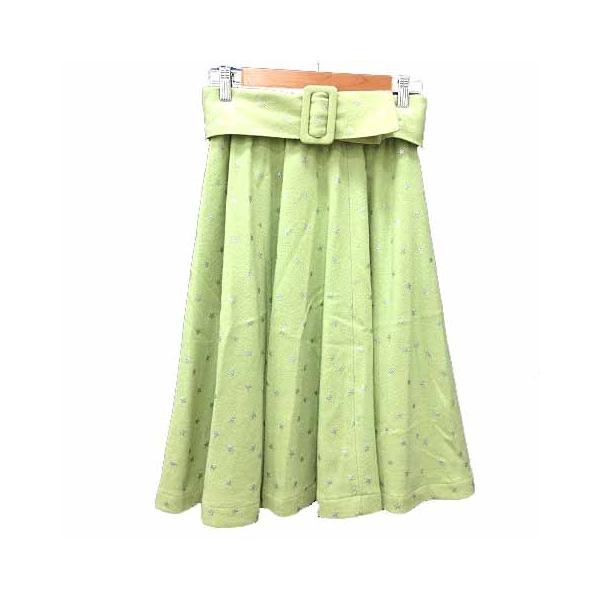 OFELIA フレアスカート ミモレ ロング 星柄 ウール 9 M 黄緑 ライトグリーン /YK ●RY レディース【表記サイズ】9（日本サイズM程度）【実寸サイズ】ウエスト：約47〜cm　ヒップ：約91cm　スカート丈：約62.5cm　　...