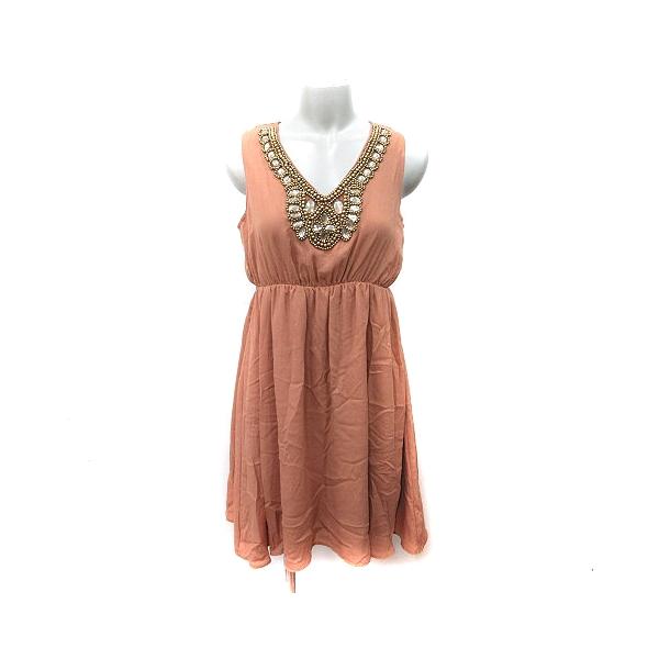 ラボラトリーワーク laboratory work ワンピース ひざ丈 ノースリーブ ビジュー M キャメル /YI ●RY レディース【ブランド】ラボラトリーワーク laboratory work【表記サイズ】M【実寸サイズ】身幅：約40...