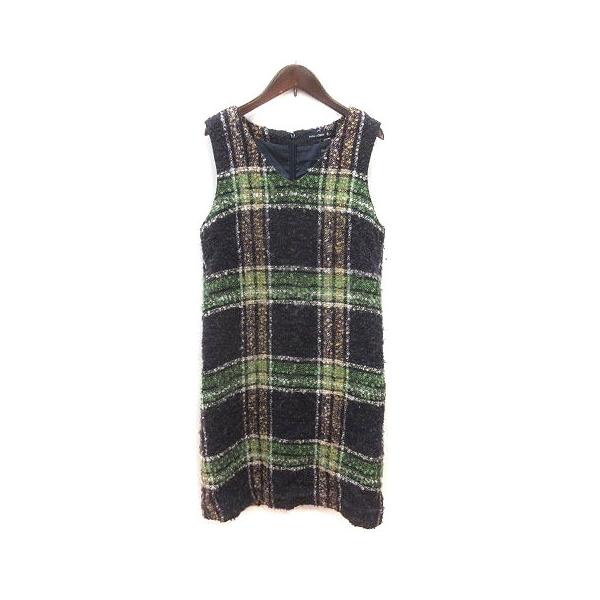 パサデココ PASA DE COCO ワンピース ひざ丈 ニット Vネック ウール モヘヤ混 チェック ノースリーブ 9 マルチカラー /MS レディース【表記サイズ】9（日本サイズM程度）【実寸サイズ】肩幅：約36cm　身幅：約44cm　...