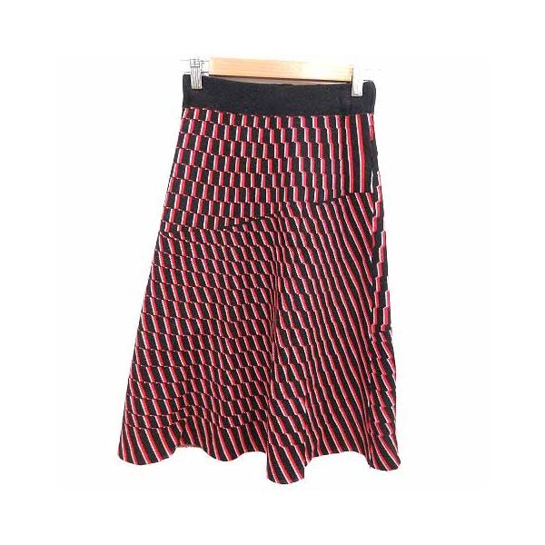 シンディベンディCindi Bendi フレアスカート ミモレ ロング ニット 総柄 赤 レッド 黒 ブラック /YK レディース【表記サイズ】サイズ表記なし(実寸サイズをご覧ください)【実寸サイズ】ウエスト：約46〜cm　ヒップ：約83c...