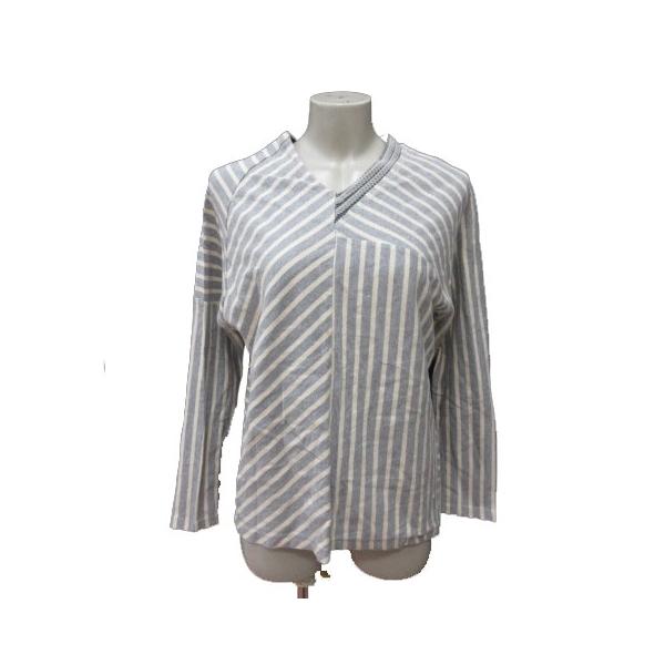 ウフヌフ OEUF NEUF カットソー Vネック ストライプ 長袖 1 紺 ネイビー 白 アイボリー /MS レディース【表記サイズ】1（日本サイズS程度）【実寸サイズ】身幅：約51cm　着丈：約62cm　ゆき丈：約75cm　　【素材】綿...