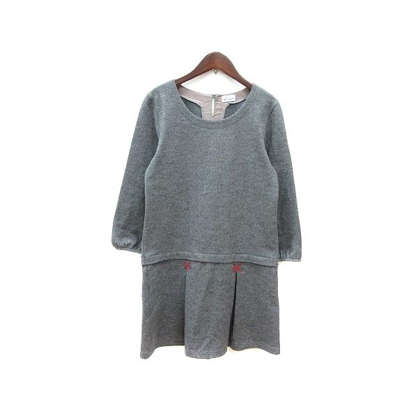 オノレ honore ワンピース ミニ 刺繍 長袖 ウール グレー /MN レディース【表記サイズ】サイズ表記なし(実寸サイズをご覧ください)【実寸サイズ】肩幅：約38cm　身幅：約45cm　袖丈：約49cm　総丈：約84cm　　【素材】毛...