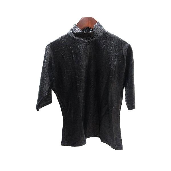 ドンナ エレ DONNA erre カットソー ハイネック 光沢 ナイロン 五分袖 42 M 黒 ブラック /AU レディース【表記サイズ】42（日本サイズM程度）【実寸サイズ】身幅：約44cm　着丈：約50cm　ゆき丈：約46cm　　【素...