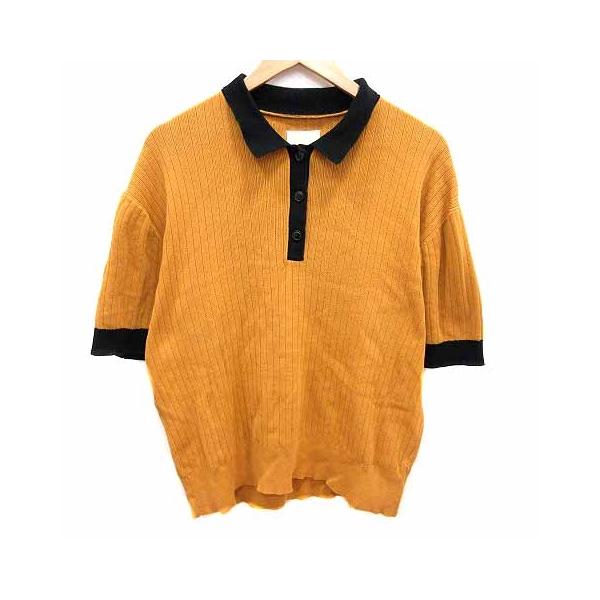 アントム ANTHOM ポロシャツ ニット 五分袖 38 M 黄色 マスタード 黒 ブラック /YK レディース【表記サイズ】38（日本サイズM程度）【実寸サイズ】身幅：約53cm　着丈：約60.5cm　ゆき丈：約52cm　　【素材】本体 ...