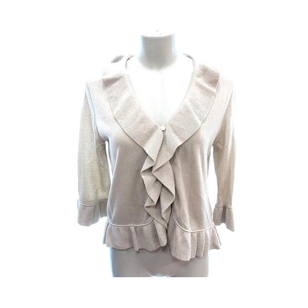 プルクワ pourquoi ニット カーディガン フリルカラー 七分袖 40 L ベージュ /AU レディース【表記サイズ】40（日本サイズL程度）【実寸サイズ】肩幅：約37cm　身幅：約46cm　着丈：約48cm　袖丈：約43cm　　【素...