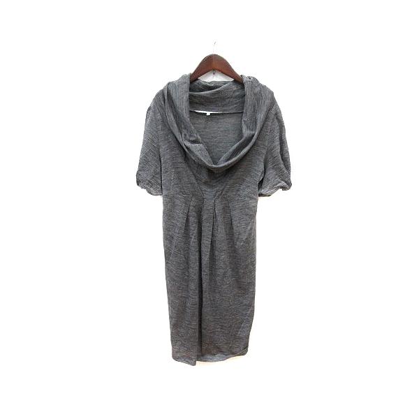 アッシュ HACHE ワンピース ニット ミニ ドレープ 半袖 ウール 42 M グレー /MN レディース【表記サイズ】42（日本サイズM相当）【実寸サイズ】肩幅：約45cm　身幅：約43cm　袖丈：約24cm　総丈：約86cm　　【素材...
