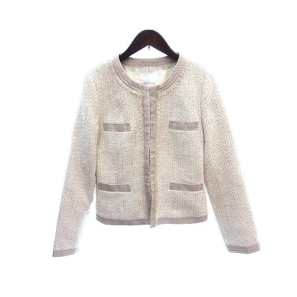 スタイルコム style com ノーカラージャケット フリンジ ツイード 総裏地 11 L ベージュ /AU レディース【ブランド】スタイルコム style com【表記サイズ】11（日本サイズL程度）【実寸サイズ】肩幅：約37cm　身幅...
