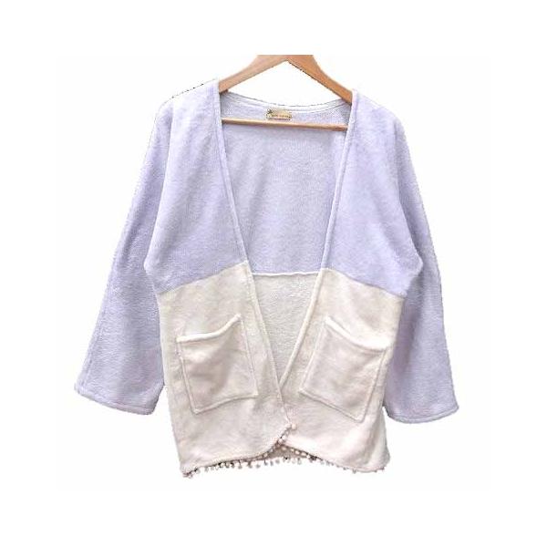 petit marais ルームウェア カーディガン ボア 前開き バイカラー 長袖 M〜L 紫 パープル 白 ホワイト /YK レディース【表記サイズ】M〜L【実寸サイズ】身幅：約60cm　着丈：約68cm　ゆき丈：約78.5cm　　【素...