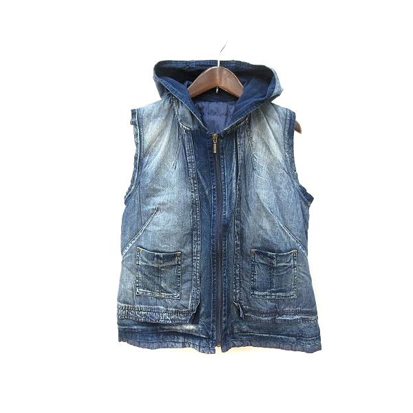 ドイリー DOILY ダウンベスト ジップアップ デニム風 L 紺 ネイビー /MN レディース【表記サイズ】L【実寸サイズ】身幅：約46cm　着丈：約55cm　　【素材】表地 綿100％　別布 綿95％ ポリウレタン5％　充填物 ダウン8...