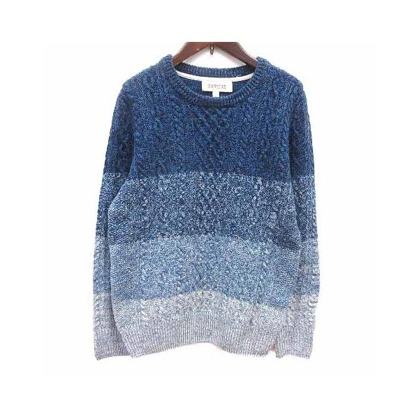 バーク BARQUE ニット セーター ケーブル グラデーション 長袖 S 青 ブルー /YK メンズ【表記サイズ】S【実寸サイズ】肩幅：約36cm　身幅：約46cm　着丈：約60cm　袖丈：約59cm　　【素材】ナイロン35％ アクリル3...