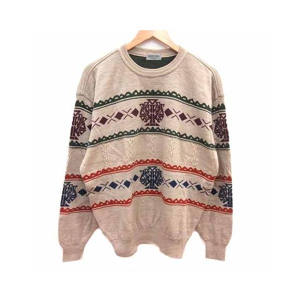 マンシングウェア MUNSINGWEAR GRANDSLAM ニット セーター 総柄 長袖 ウール L ベージュ /YK メンズ【ブランド】マンシングウェア MUNSINGWEAR【表記サイズ】L【実寸サイズ】身幅：約58cm　着丈：約61...