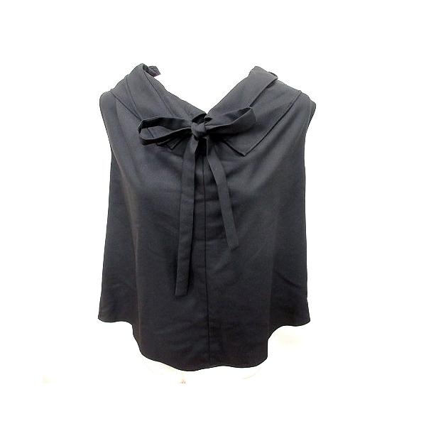 アンコキーヌ Anne Coquine シャツ ブラウス ノースリーブ ボウタイ LL 黒 ブラック /RT レディース【表記サイズ】LL【実寸サイズ】肩幅：約35cm　身幅：約56cm　着丈：約61cm　袖丈：-cm　　【素材】ポリエステ...