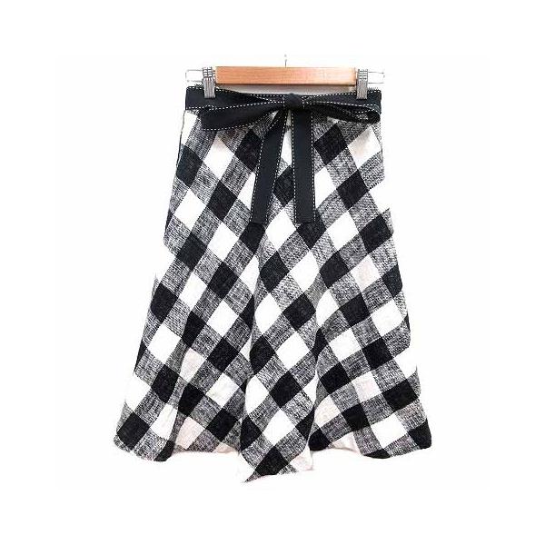エフデ ef-de フレアスカート ミモレ ロング ツイード ウエストマーク チェック 麻混 リネン混 9 M 黒 白  /YK レディース【ブランド】エフデ ef-de【表記サイズ】9（日本サイズM程度）【実寸サイズ】ウエスト：約58cm...
