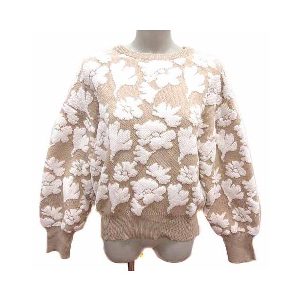 ナチュラルクチュール natural couture ニット セーター 花柄 長袖 F ベージュ 白 ホワイト /YK レディース【表記サイズ】F（日本サイズフリーサイズ）【実寸サイズ】身幅：約54.5cm　着丈：約51.5cm　ゆき丈：約...