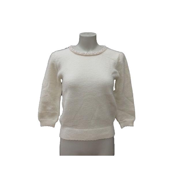 エフデ ef-de ニット カットソー モヘヤ混 ラインストーン コットンパール 七分袖 9 白 アイボリー /MS レディース【ブランド】エフデ ef-de【表記サイズ】9（日本サイズM程度）【実寸サイズ】肩幅：約34cm　身幅：約39c...