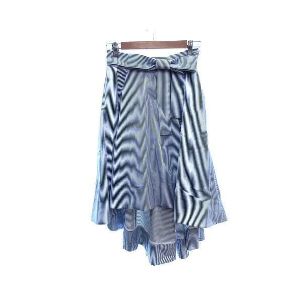 テッドベーカー TED BAKER フレアスカート ひざ丈 アシンメトリー ストライプ 1 S 青 ブルー /AU レディース【ブランド】テッドベーカー TED BAKER【表記サイズ】1（日本サイズS程度）【実寸サイズ】ウエスト：約62c...