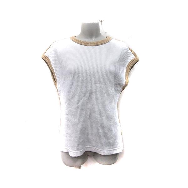 イヴォン イネド ヌーヴェルヴァーグ YVON INED N.vague カットソー フレンチスリーブ 9 M 白 ホワイト ベージュ /YI レディース【表記サイズ】9（Mサイズ）【実寸サイズ】身幅：約45cm　着丈：約54cm　ゆき丈：...