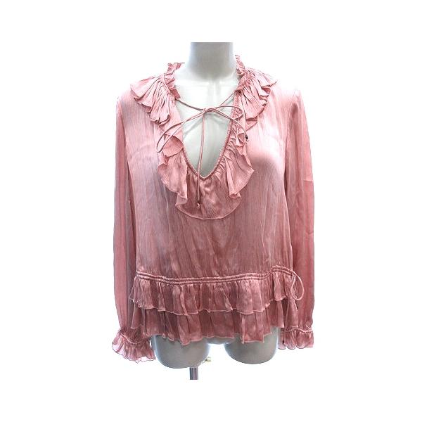 ウラジョンソン ULLA JOHNSON シャツ ブラウス フリル リボン ペプラム 絹 シルク キャンディースリーブ 長袖 2 M ピンク レディース【表記サイズ】2（日本サイズM程度）【実寸サイズ】肩幅：約40cm　身幅：約57cm　着...