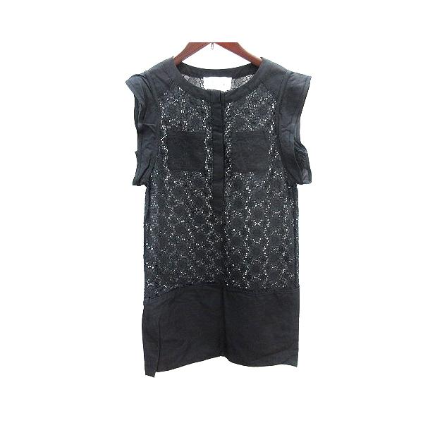 ラウラ Laula シャツワンピース ミニ 切替 レース 麻混 リネン混 フレンチスリーブ 1 S 黒 ブラック /AU レディース【ブランド】ラウラ Laula【表記サイズ】1（日本サイズS程度）【実寸サイズ】身幅：約44cm　着丈：約8...