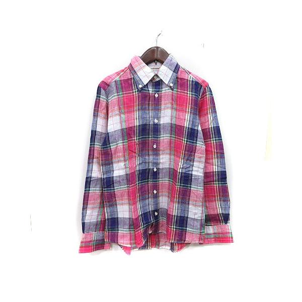 スティアンコル soutiencol シャツ ボタンダウン 長袖 総柄 麻 リネン マルチカラー /YI メンズ【表記サイズ】サイズ表記なし(実寸サイズをご覧ください)【実寸サイズ】肩幅：約40cm　身幅：約47cm　着丈：約71cm　袖丈...