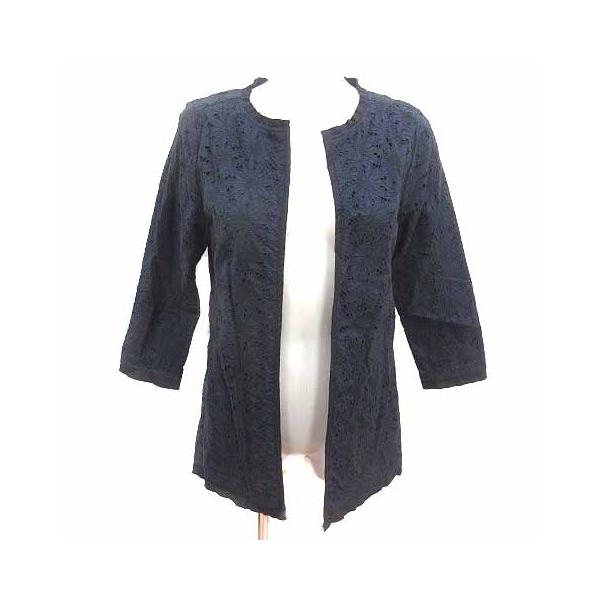 ラティアライタルス La Tiara Itals カーディガン 前開き 刺しゅう 七分袖 紺 ネイビー /YK レディース【表記サイズ】サイズ表記なし(実寸サイズをご覧ください)【実寸サイズ】肩幅：約35cm　身幅：約43cm　着丈：約64...