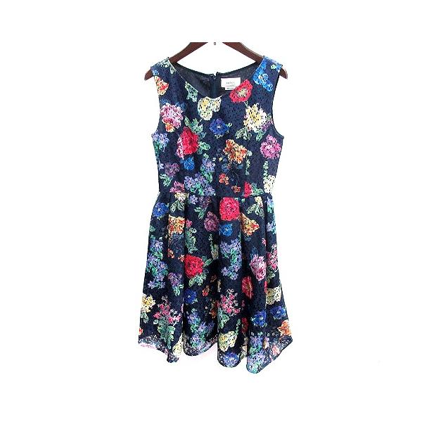 トゥレスト TU LEST  ワンピース ひざ丈 総レース 花柄 S 紺 ネイビー /AU レディース【表記サイズ】S【実寸サイズ】身幅：約40cm　総丈：約90cm　　【素材】本体ポリエステル100%　別布ポリエステル65%綿35%　裏生...