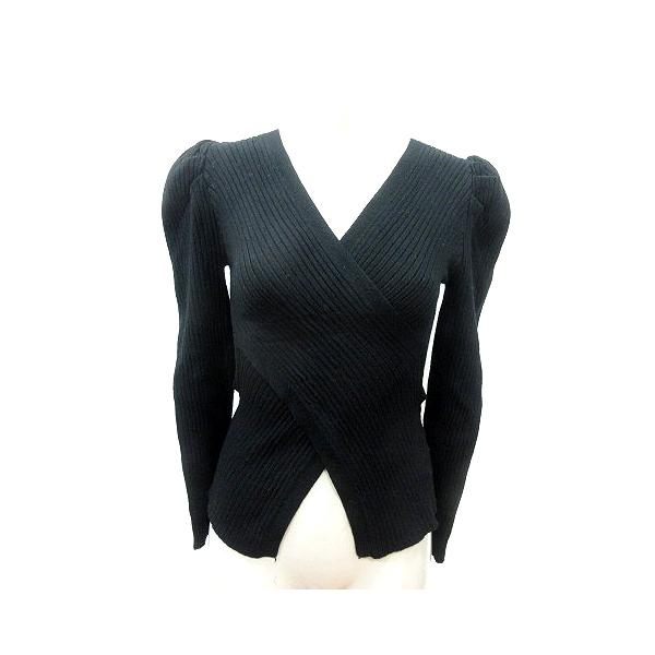 Lung ニット セーター 長袖 リブ 黒 ブラック /MN レディース【表記サイズ】サイズ表記なし(実寸サイズをご覧ください)【実寸サイズ】肩幅：約32cm　身幅：約35cm　着丈：約53cm　袖丈：約57cm　　【素材】ポリエステル68...