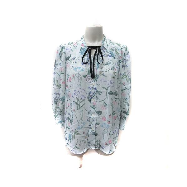 ジルスチュアート JILL STUART シフォンブラウス シアー 七分袖 花柄 ボウタイ リボン S 水色 /YI レディース【ブランド】ジルスチュアート JILL STUART【表記サイズ】S【実寸サイズ】肩幅：約31cm　身幅：約52...