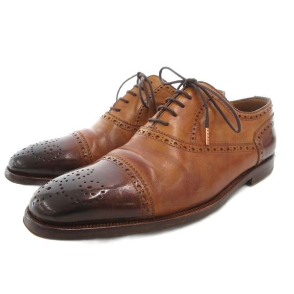 ストールマンテラッシ SUTOR MANTELLASSI メダリオン ビジネスシューズ ドレス 革靴 ストレートチップ レザー レースアップ 41 茶 ブラウン /GV ■GY62 メンズ【表記サイズ】41【実寸サイズ】最大幅：11cm　ア...