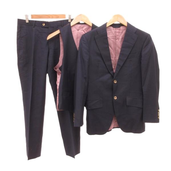 FRATELLI TALLIA  DI Azabu Tailor 3ピース スーツ セットアップ テーラードジャケット パンツ スラックス ベスト ジレ ウール 42 紺【表記サイズ】42【実寸サイズ】ジャケット 肩幅：44cm　ジャケット...