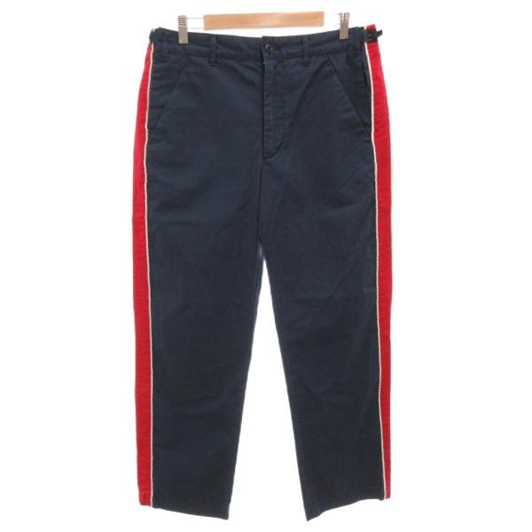 AIE ストレートパンツ M 紺 ネイビー 赤 レッド サイドライン /FF ■GY62 メンズ【表記サイズ】M【実寸サイズ】ウエスト：74cm　もも幅：25cm　裾幅：16cm　股上：28cm　股下：72cm　　【素材】綿　　パイピング ...