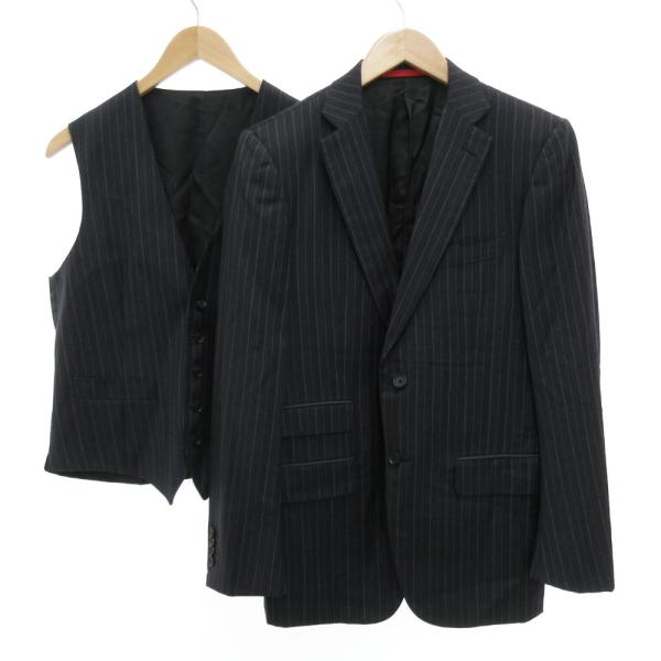 ユナイテッドアローズ UNITED ARROWS ISAIA スーツ セットアップ テーラードジャケット ベスト ジレ ストライプ 46 黒 ブラック【ブランド】ユナイテッドアローズ UNITED ARROWS【表記サイズ】46【実寸サイズ...