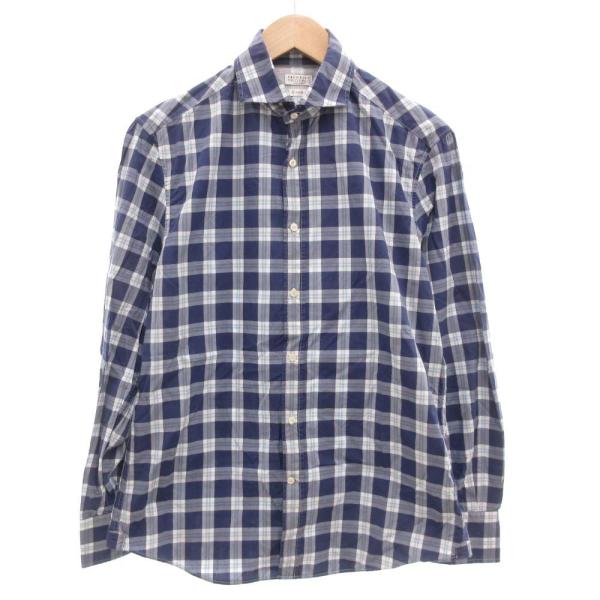 ブルネロクチネリ BRUNELLO CUCINELLI SLIM FIT チェックシャツ 長袖 カジュアル コットン M 青 ブルー 白 ホワイト /GV ■GY62【ブランド】ブルネロクチネリ BRUNELLO CUCINELLI【表記サ...
