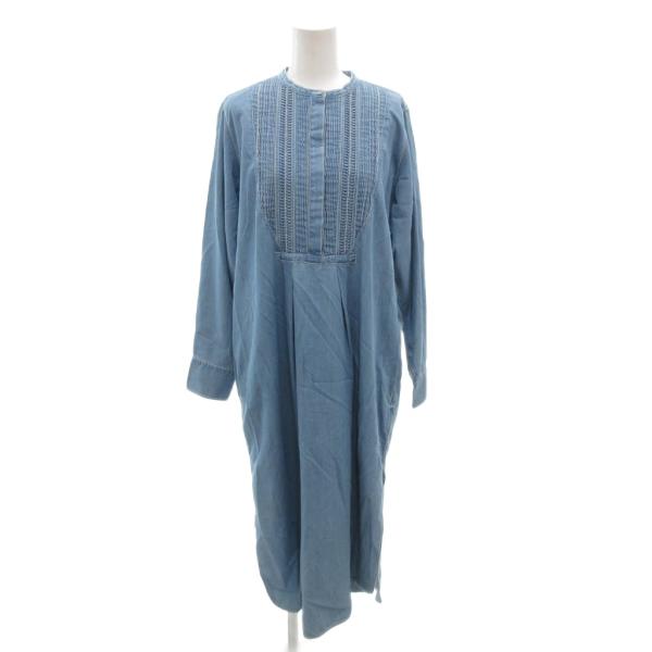 PHEETA ワンピース ドレス ギャザー プリーツ バンドカラー 長袖 ロング 2 インディゴ /FF ■GY62 レディース【表記サイズ】2【実寸サイズ】肩幅：36cm　身幅：54cm　袖丈：58cm　着丈：116cm　　【素材】コット...