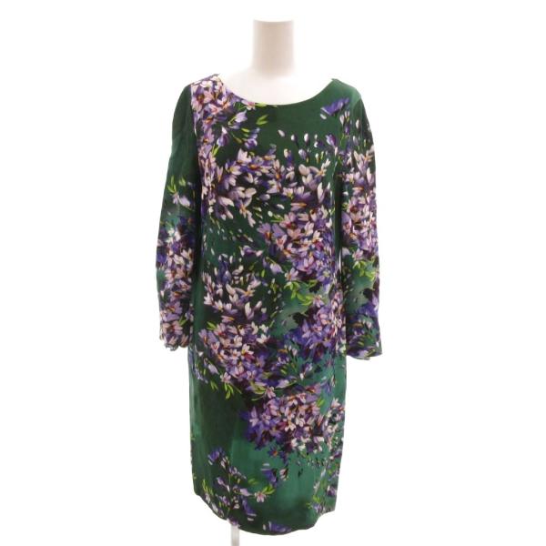 エスカーダ ESCADA ワンピース 花柄 グラデーション ラウンドネック 長袖 36 緑 グリーン 紫 パープル /YJ ■GY62 レディース【ブランド】エスカーダ ESCADA【表記サイズ】36【実寸サイズ】肩幅：38cm　身幅：44...