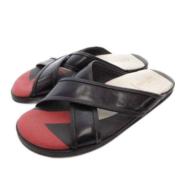 アレキサンダーマックイーン ALEXANDER MCQUEEN サンダル レザー シャークソール クロスベルト 42 黒 ブラック 赤 レッド /YJ ■GY62【ブランド】アレキサンダーマックイーン ALEXANDER MCQUEEN【表...