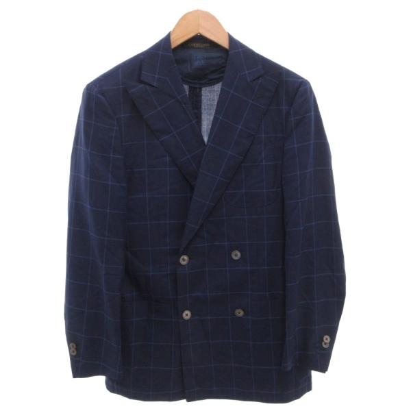 コルネリアーニ Corneliani テーラードジャケット ブレザー ダブル チェック ウール シルク混 46 青 ブルー /FF ■GY62 メンズ【ブランド】コルネリアーニ Corneliani【表記サイズ】46【実寸サイズ】肩幅：43...