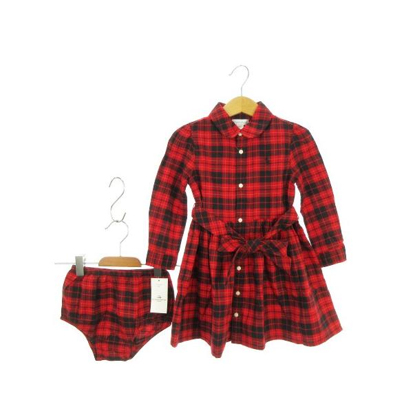 未使用品 ラルフローレン RALPH LAUREN ワンピース オーバーパンツ付き ベビー服 24M 赤 レッド チェック柄 長袖 襟付き /AH35 ■GY62【ブランド】ラルフローレン RALPH LAUREN【表記サイズ】24M【実寸...