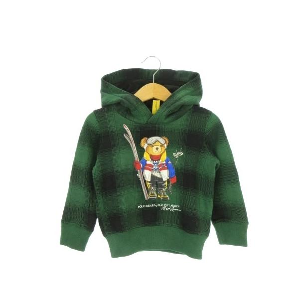 ポロ ラルフローレン POLO RALPH LAUREN パーカー ポロベア 裏起毛 ベビー服 2/2T 緑 グリーン チェック柄 プルオーバー 長袖 /AH34 ■GY62 キッズ【ブランド】ポロ ラルフローレン POLO RALPH L...