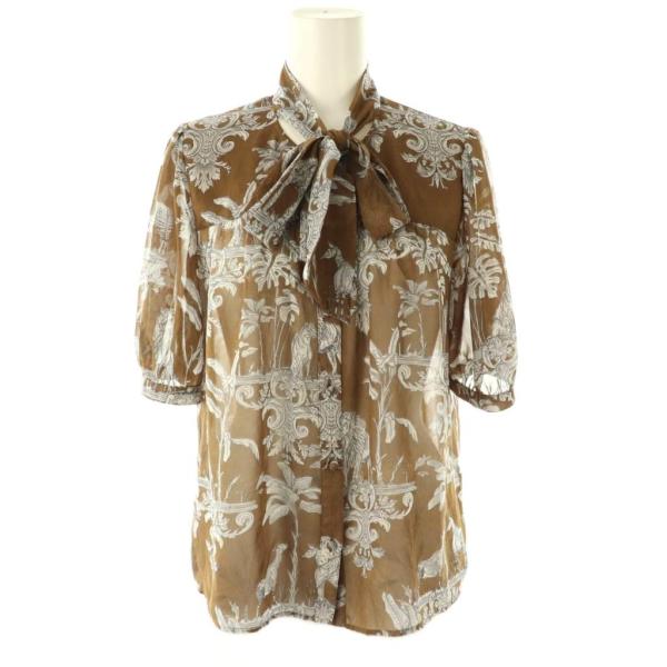 ダイアグラム Diagram ボウタイブラウス シアー 総柄 36 ブラウン グレー /CX ■OS ■GY48 レディース【ブランド】ダイアグラム Diagram【表記サイズ】36【実寸サイズ】肩幅：34cm　身幅：49cm　着丈：56c...