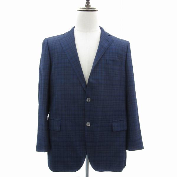 ヒッキーフリーマン Hickey Freeman テーラードジャケット ミドル丈 シングルボタン チェック柄 ウール 青 ブルー 紺 ネイビー /YS9 ■GY53 メンズ【表記サイズ】※実寸サイズをご確認ください。【実寸サイズ】肩幅：45...