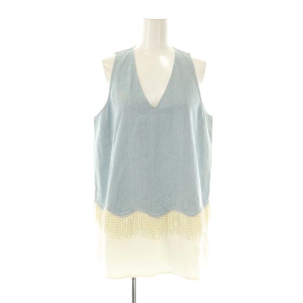 ザーヤン ザ レーベル ZAYAN THE LABEL カットソー ライトブルー 水色 パールフリンジ ノースリーブ /HK ■GY57 レディース【表記サイズ】サイズ表記なし【実寸サイズ】身幅：46.5cm　総丈：69cm　　【素材】表地...