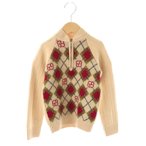 グッチ GUCCI キッズ GGロゴ アーガイルプルオーバー ニット セーター ハーフジップ 5（110-60）ベージュ マルチカラー /CX ■GY20 キッズ【ブランド】グッチ GUCCI【表記サイズ】5（110/60）【実寸サイズ】身...