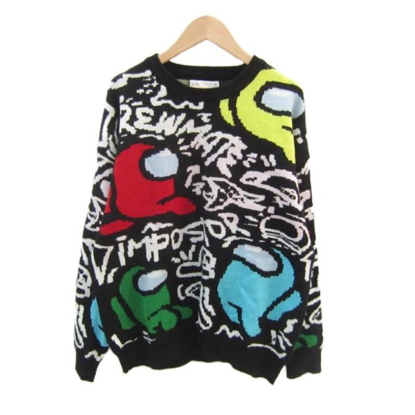 ザラ ZARA ニット セーター 長袖 アモングアス柄 164cm マルチカラー 黒 ブラック /SY21 ■GY58 男の子 キッズ【ブランド】ザラ ZARA【表記サイズ】13-14 164cm【実寸サイズ】肩幅：57cm　身幅：53cm...