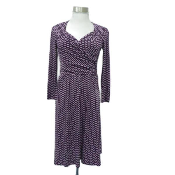 レオタ Leota ワンピース XS 紫 パープル 黒 ブラック カシュクール 長袖 ひざ丈 ヘリンボーン柄 /HO7 ■GY58 レディース【表記サイズ】XS【実寸サイズ】身幅：35.5cm　着丈：93.5cm　ゆき丈：64.5cm　　【...