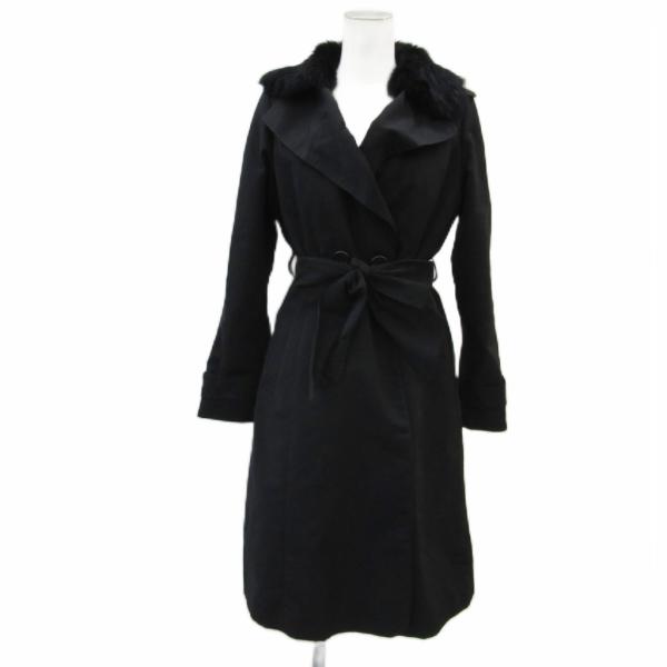 メル オンワード樫山 トレンチコート M 黒 ブラック リボンベルト付き ラビットファー襟付き ライナー付き ロング丈 ■GY61 レディース【ブランド】メル MLLE オンワード樫山【表記サイズ】M【実寸サイズ】肩幅：37cm　身幅：46...