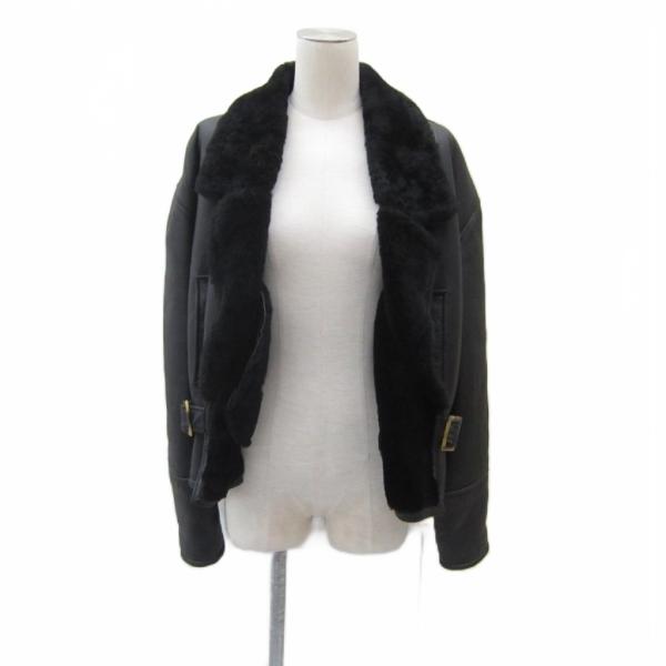 ベラペレ vera pelle レザージャケット 革ジャン ミドル丈 前開き フェイクファー 40 L 黒 ブラック /SY41 ■GY61 レディース【表記サイズ】40（日本サイズL相当）【実寸サイズ】肩幅：54cm　身幅：60cm　袖丈...